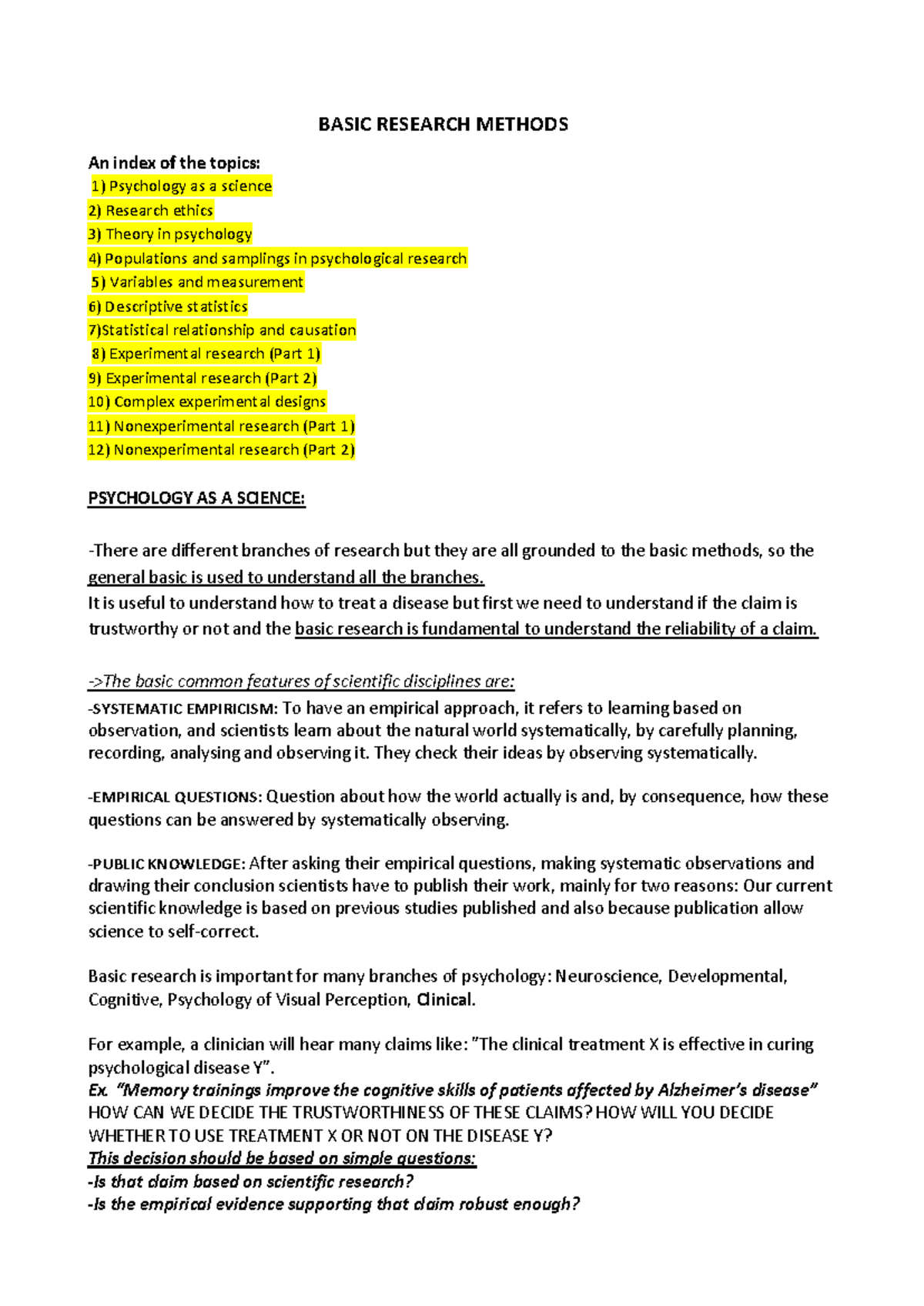 BASIC RESEARCH METHODS: Key Topics in Psychology (PSY 101) - Studocu