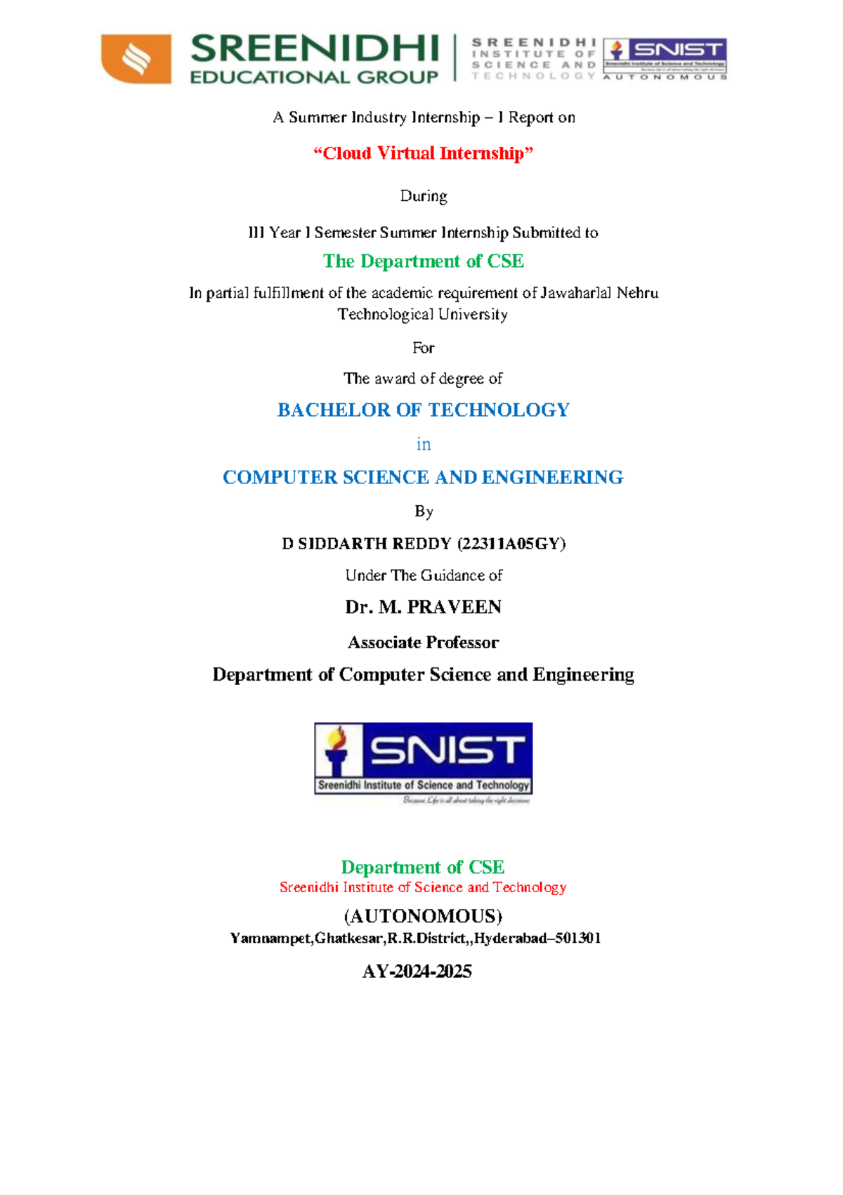 AWS Virtual Internship Report - Summer 2024 (22311A05GY) - Studocu