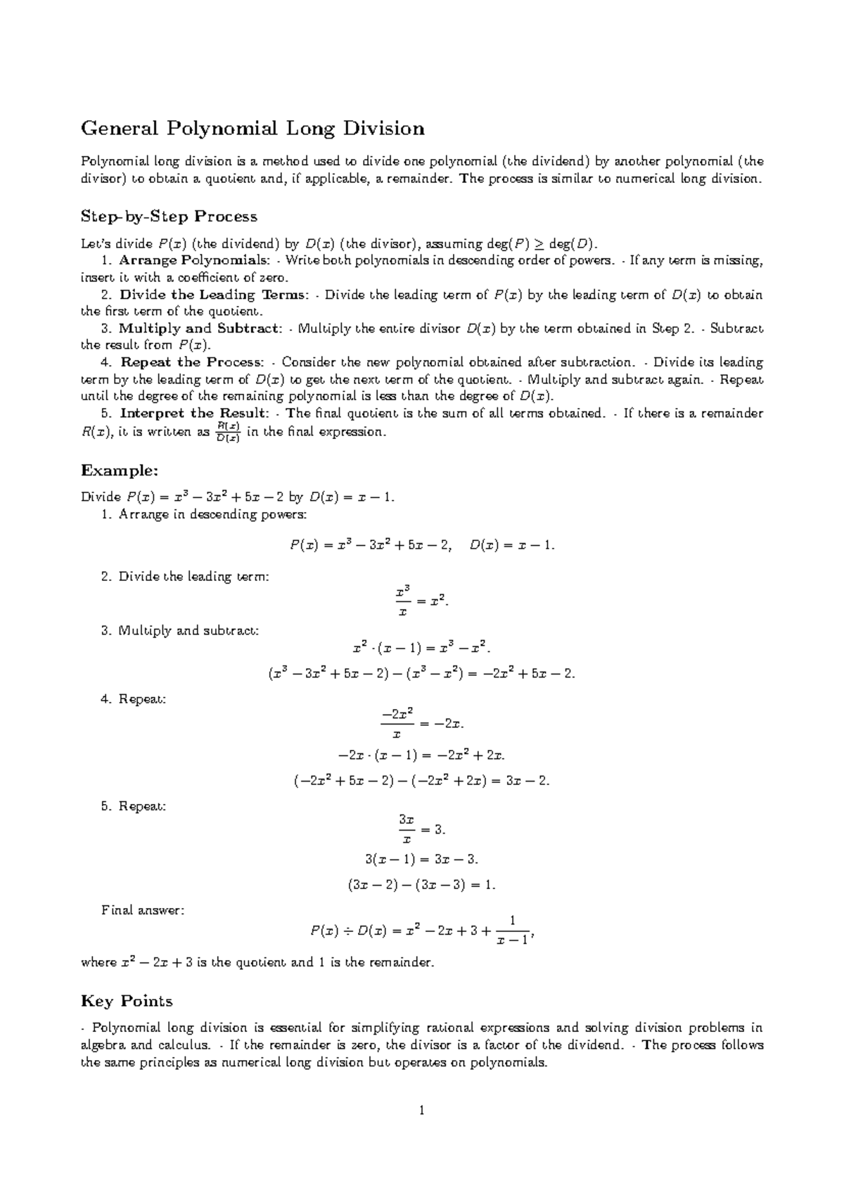 Polynomial Long Division and Factoring Methods in Algebra - General ...