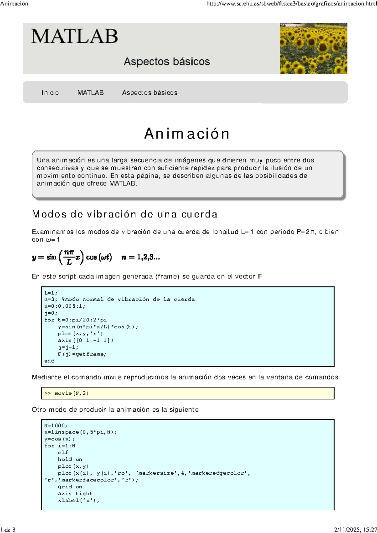 Animación en MATLAB: Aspectos Básicos y Ejemplos Prácticos - Studocu
