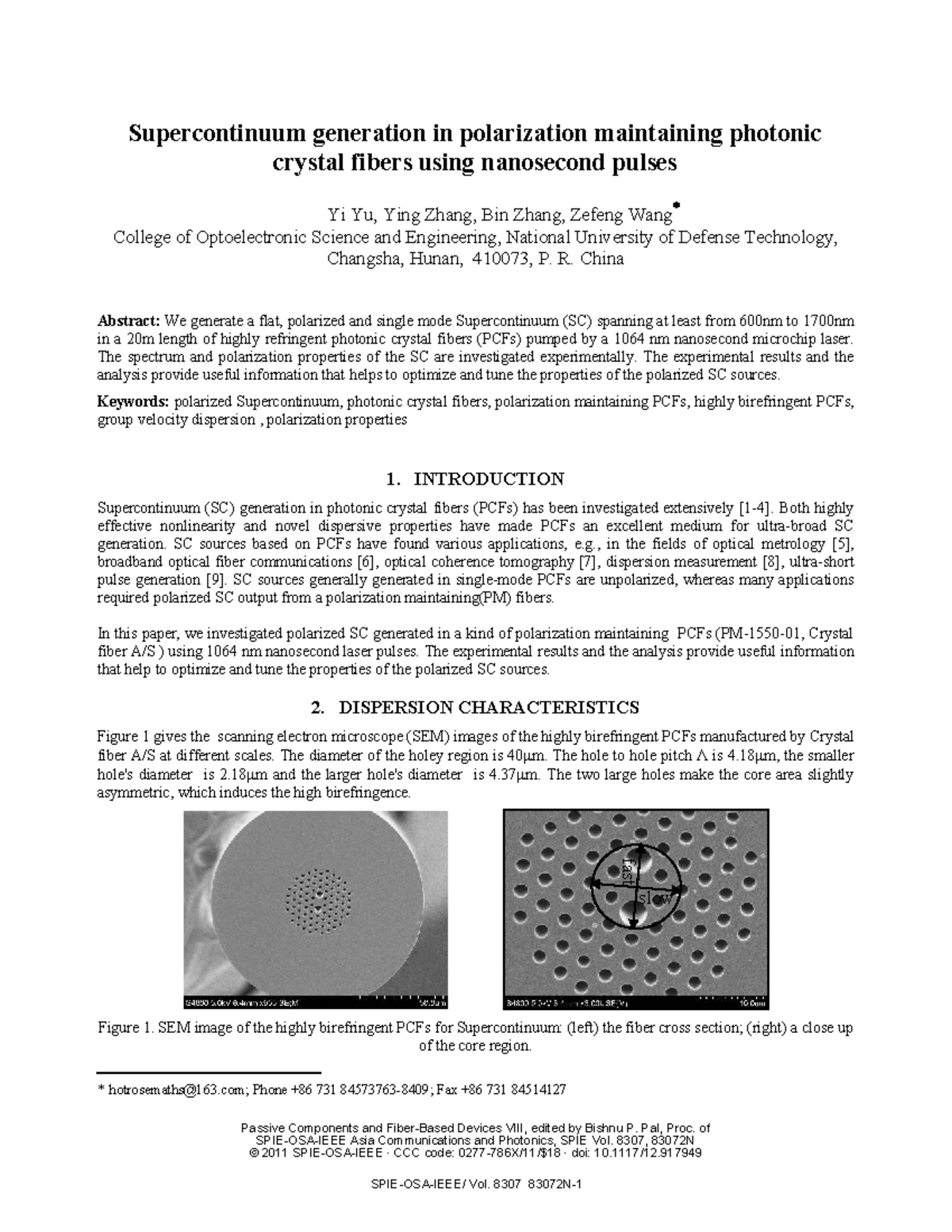 Supercontinuum Generation in PM PCFs Using 1064 nm Pulses - ACP 2011 ...