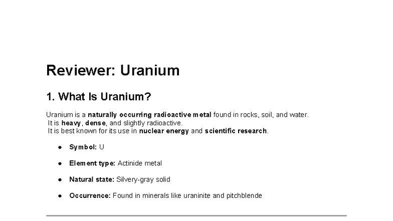 Reviewer 1: Comprehensive Overview of Uranium Properties and Isotopes ...