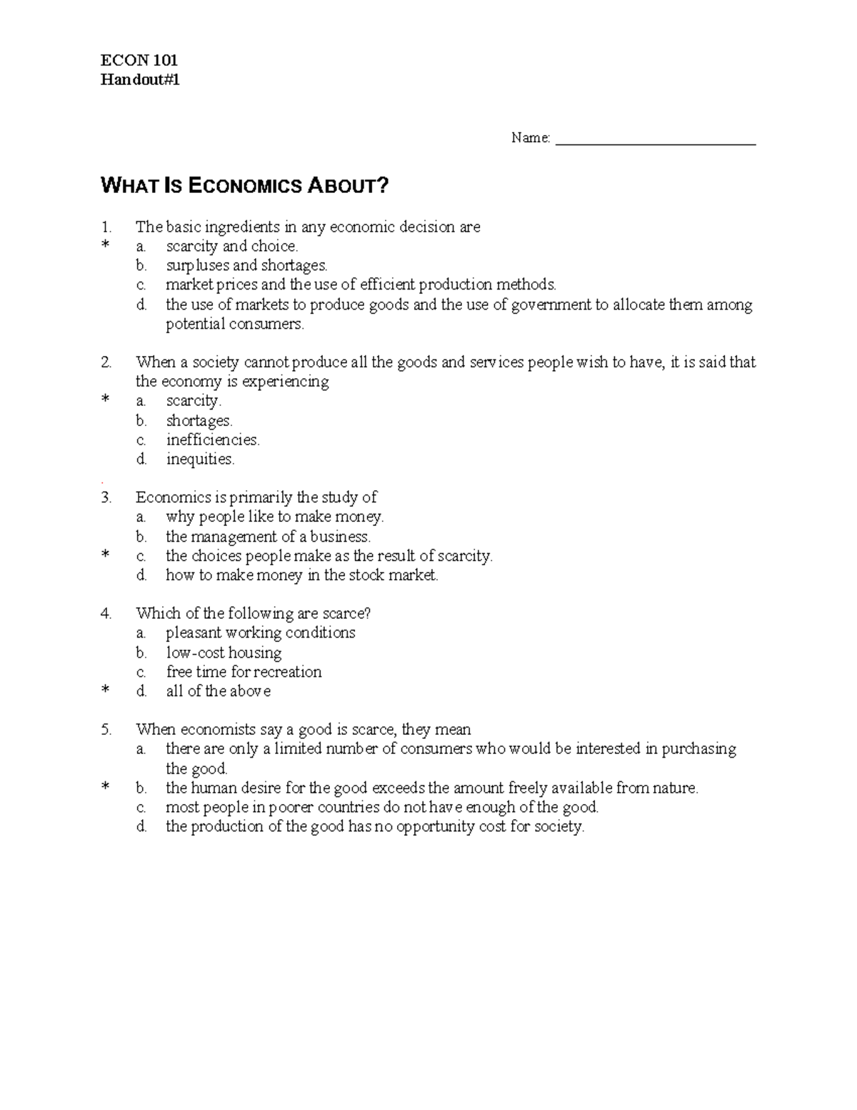 ECON 101 Handout #1: Understanding Basic Economic Concepts - Studocu