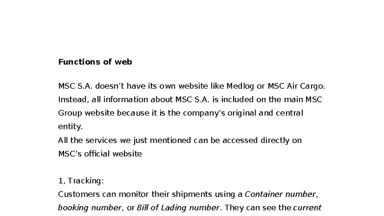 Functions of Web MSC S.A. - Overview and Services (Course Code: MSC ...