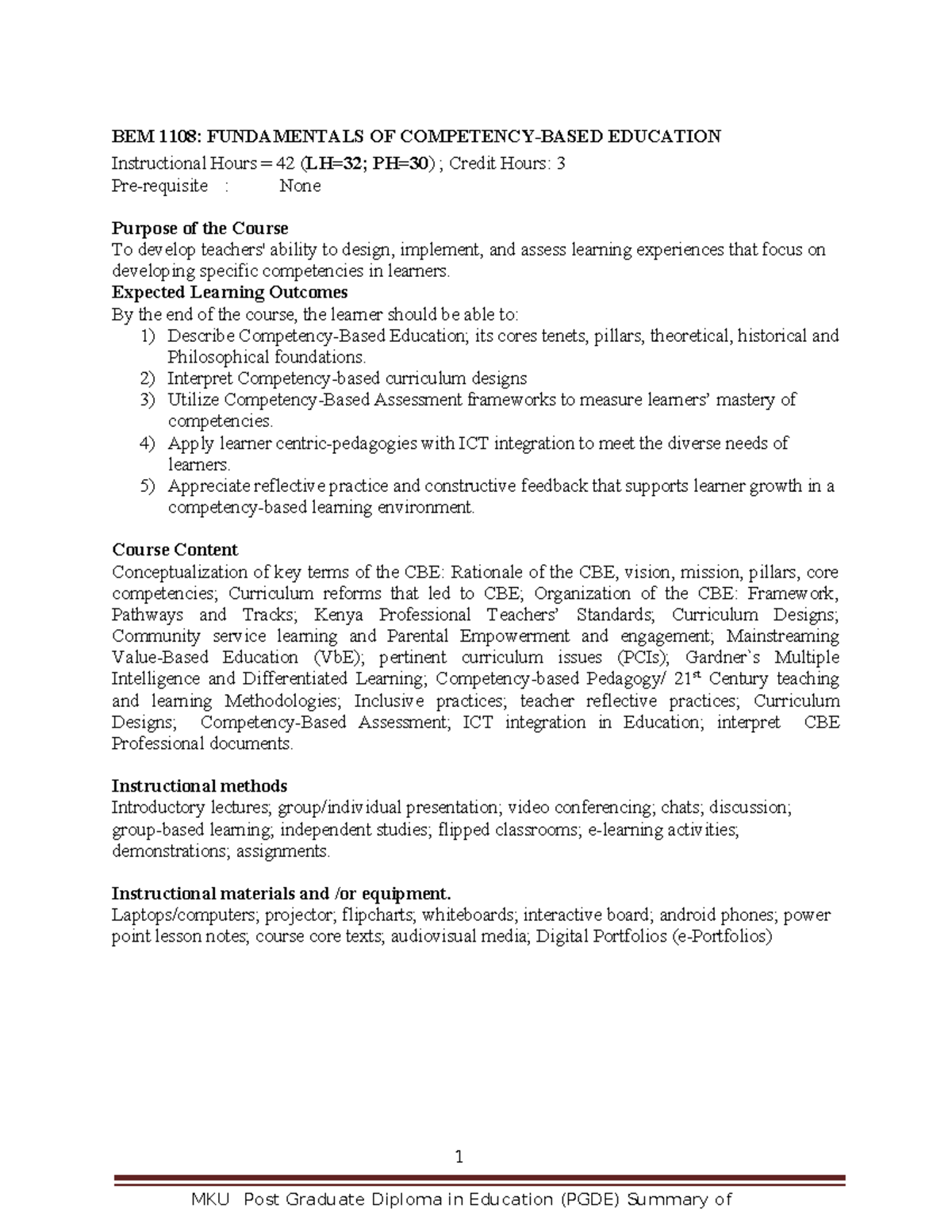 BEM 1108: Fundamentals of Competency-Based Education (CBE) Overview ...