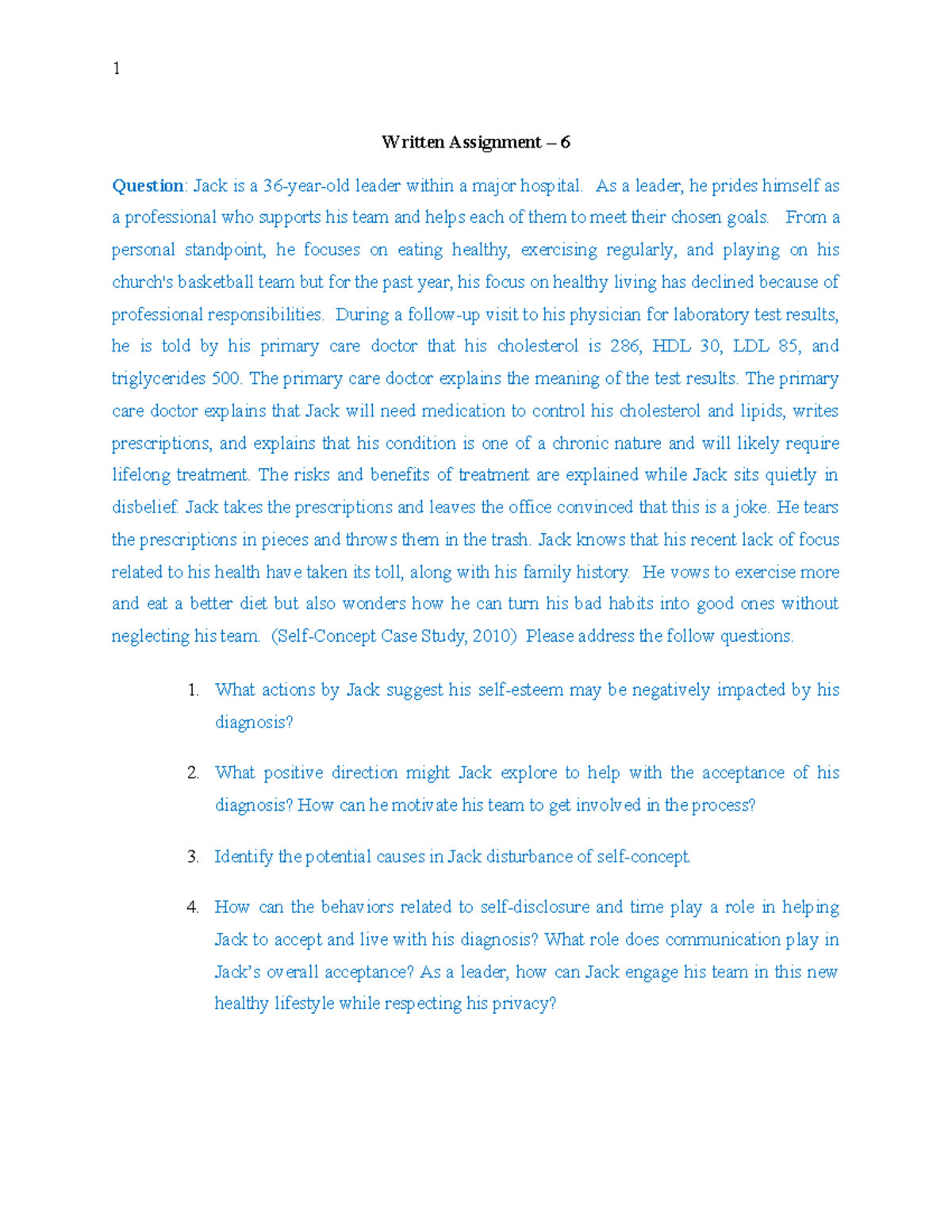 Case Study, WA-6 - Written Assignment - 6 - Written Assignment – 6 ...