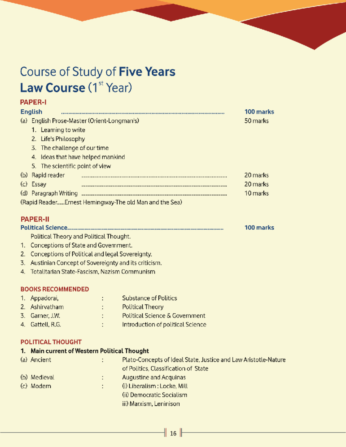 LL.B. Course of Study: Comprehensive Syllabus for 1st Year (100 Marks ...