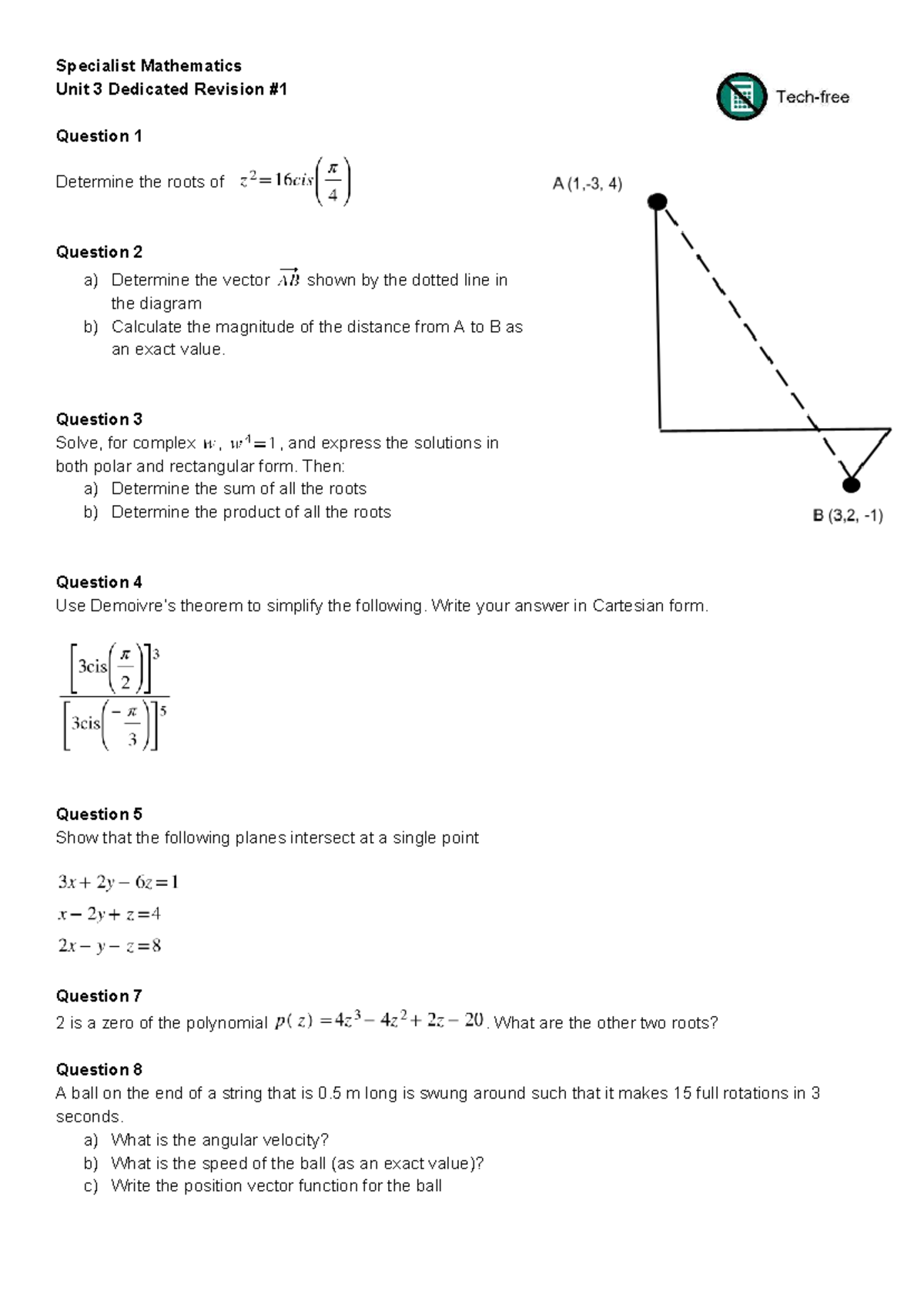 Specialist Mathematics Unit 3 Dedicated Revision Questions & Solutions ...