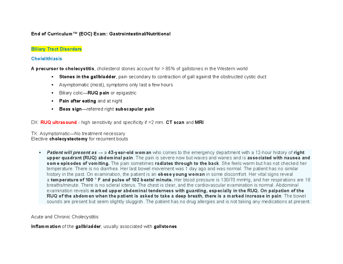 EOC Exam: Gastrointestinal Disorders Overview & Management - Studocu