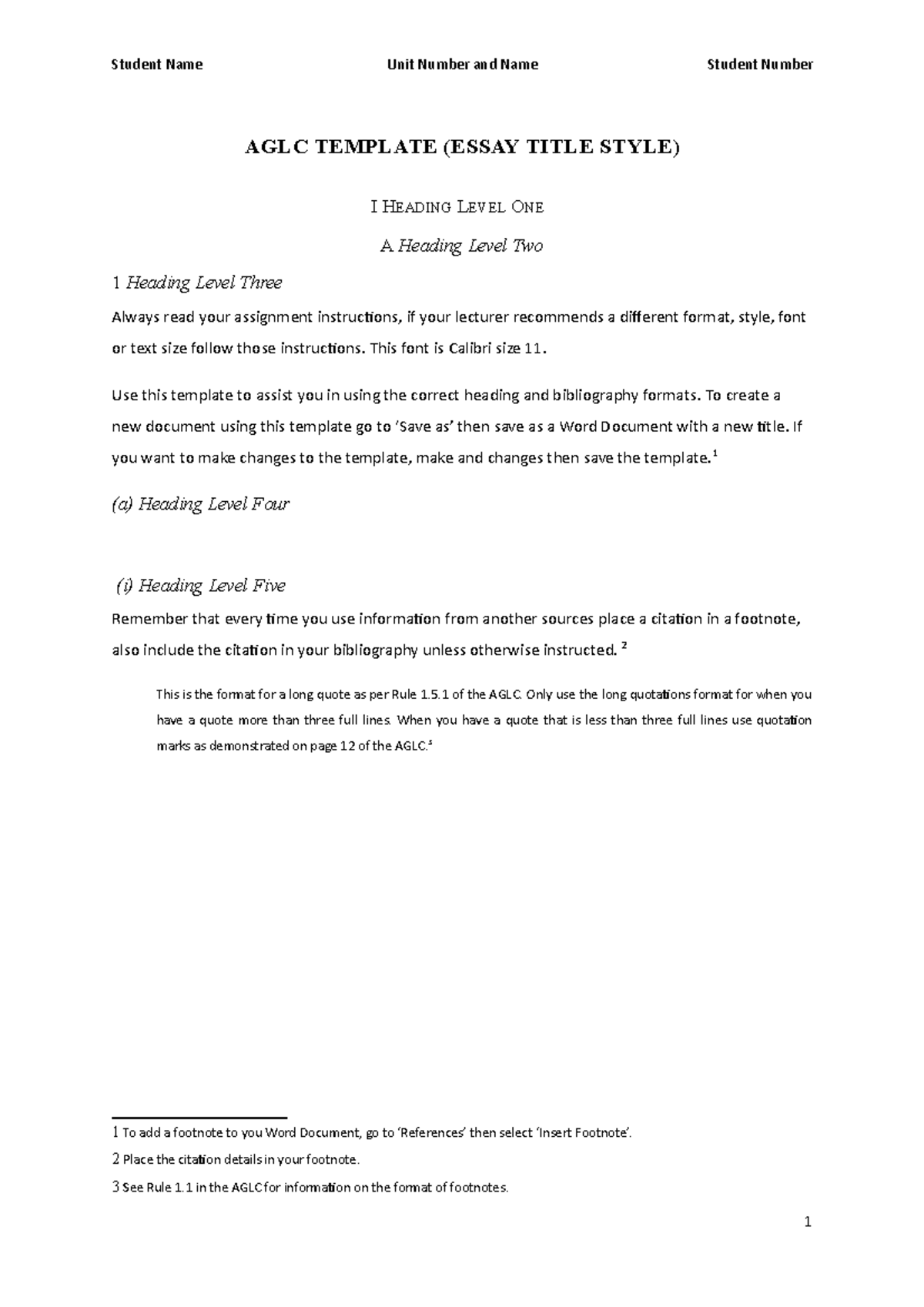 AGLC Essay Template Guidelines for Proper Citation and Formatting - Studocu