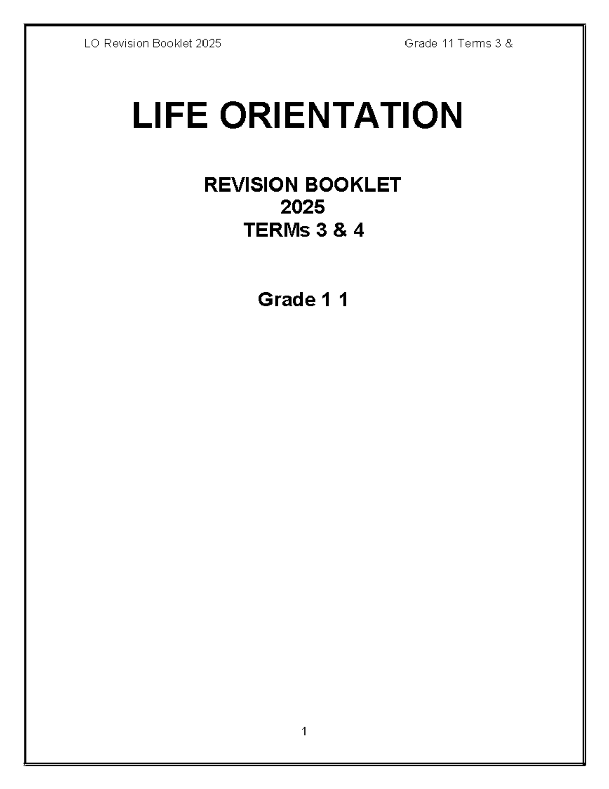 LO Grade 11 Life Orientation Revision Booklet T3 & T4 2025 - Studocu