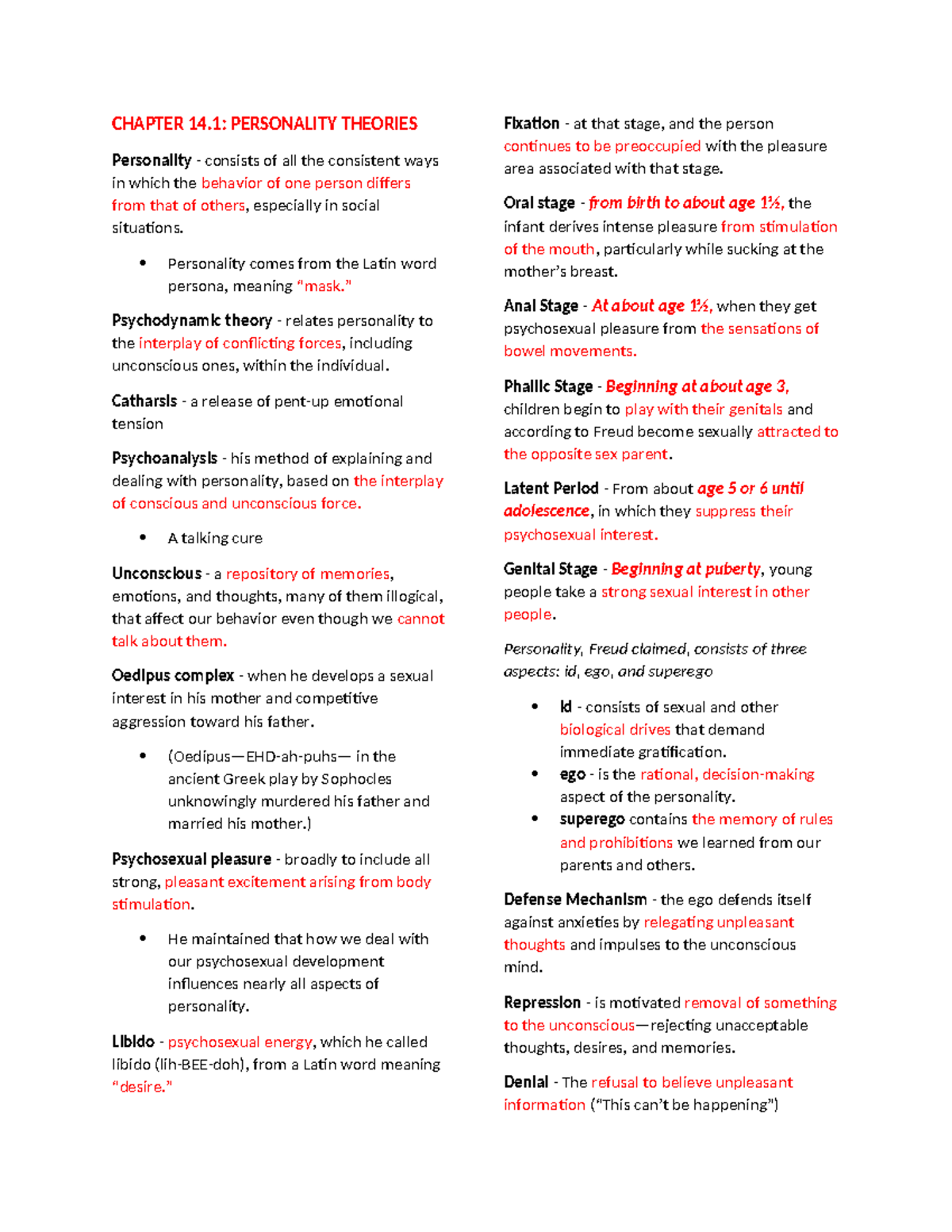 Introduction to Psychology Chapter 14 Personality - CHAPTER 14 ...