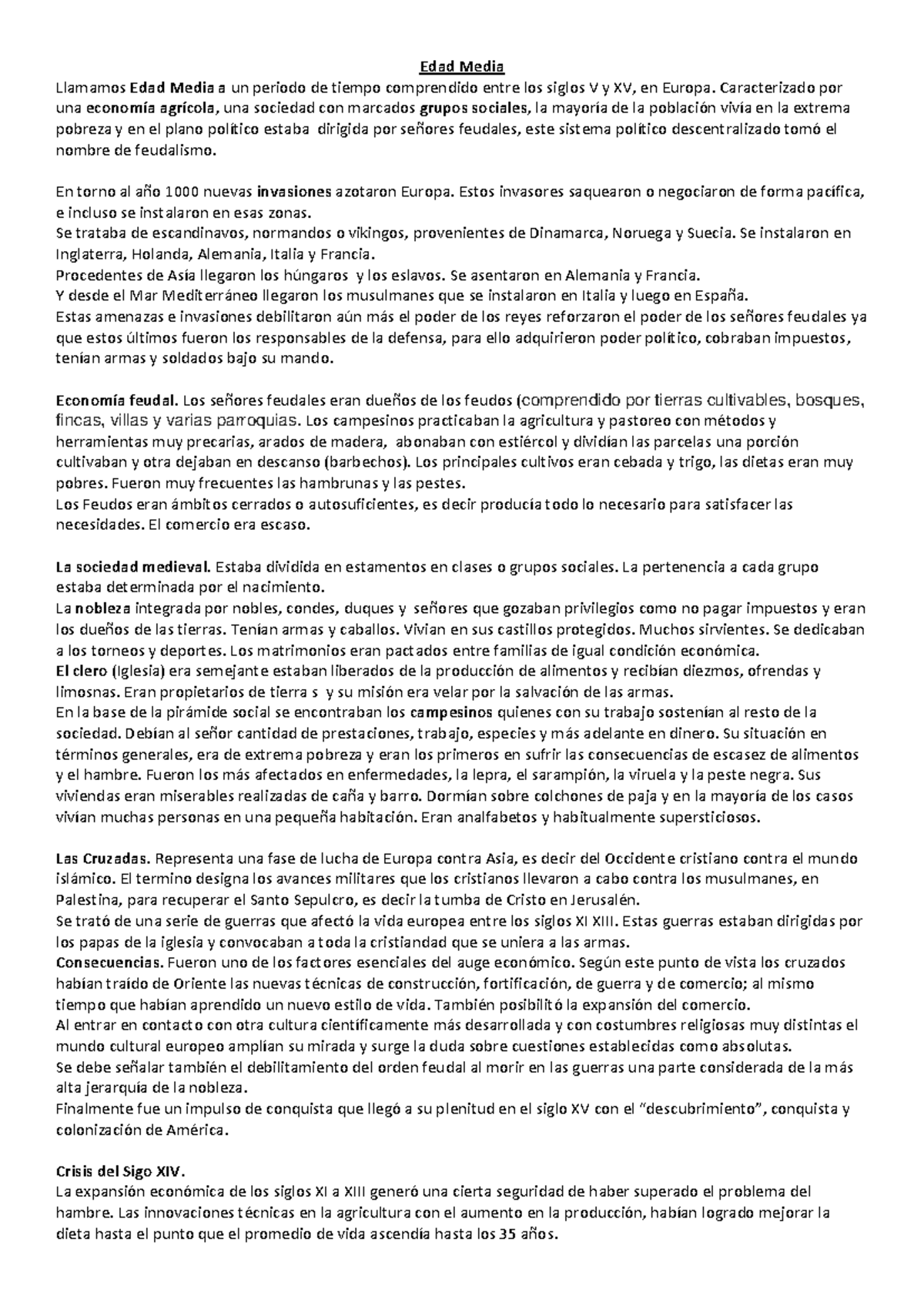 Cuadernillo de Historia 2do - Edad Media Llamamos Edad Media a un ...