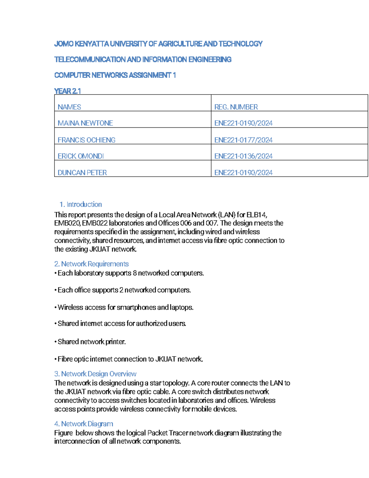 ETI2219 Computer Networks Assignment 1: LAN Design for JKUAT - Studocu