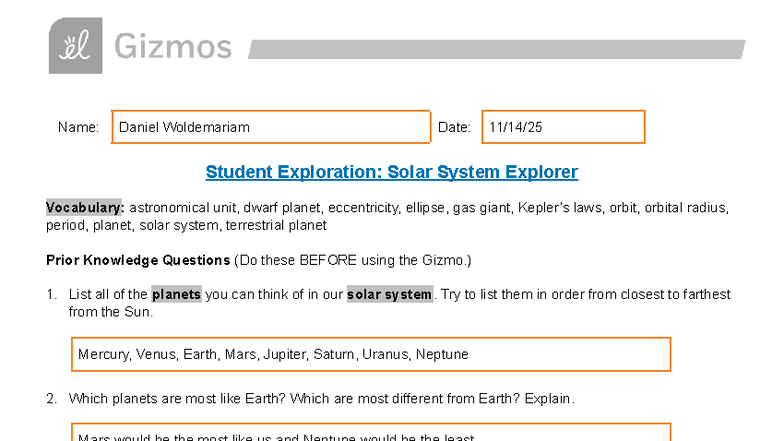 Solar System Explorer SE: Understanding Planetary Orbits and Classification - Studocu