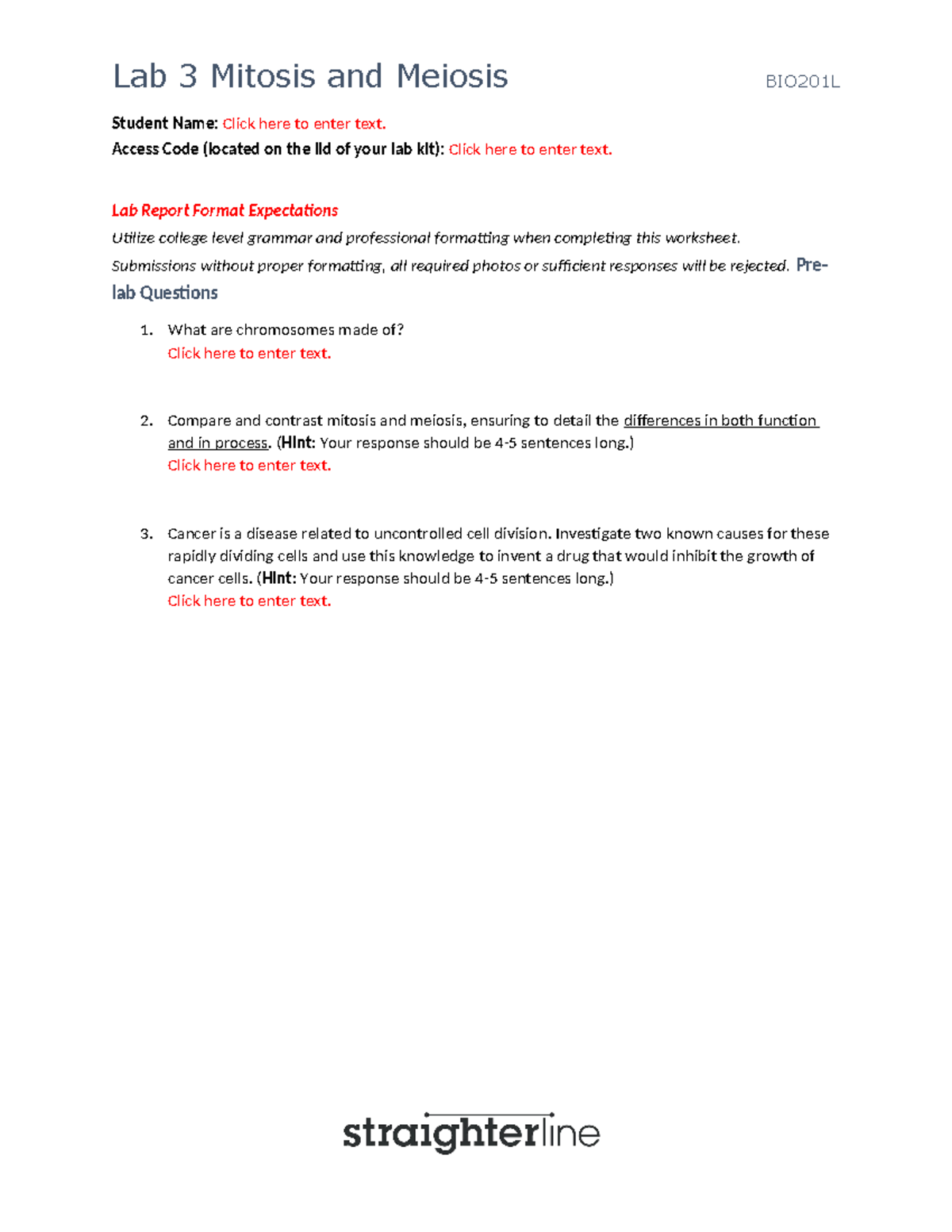 BIO201 Lab 3 - Mitosis and Meiosis Observations and Analysis - Studocu
