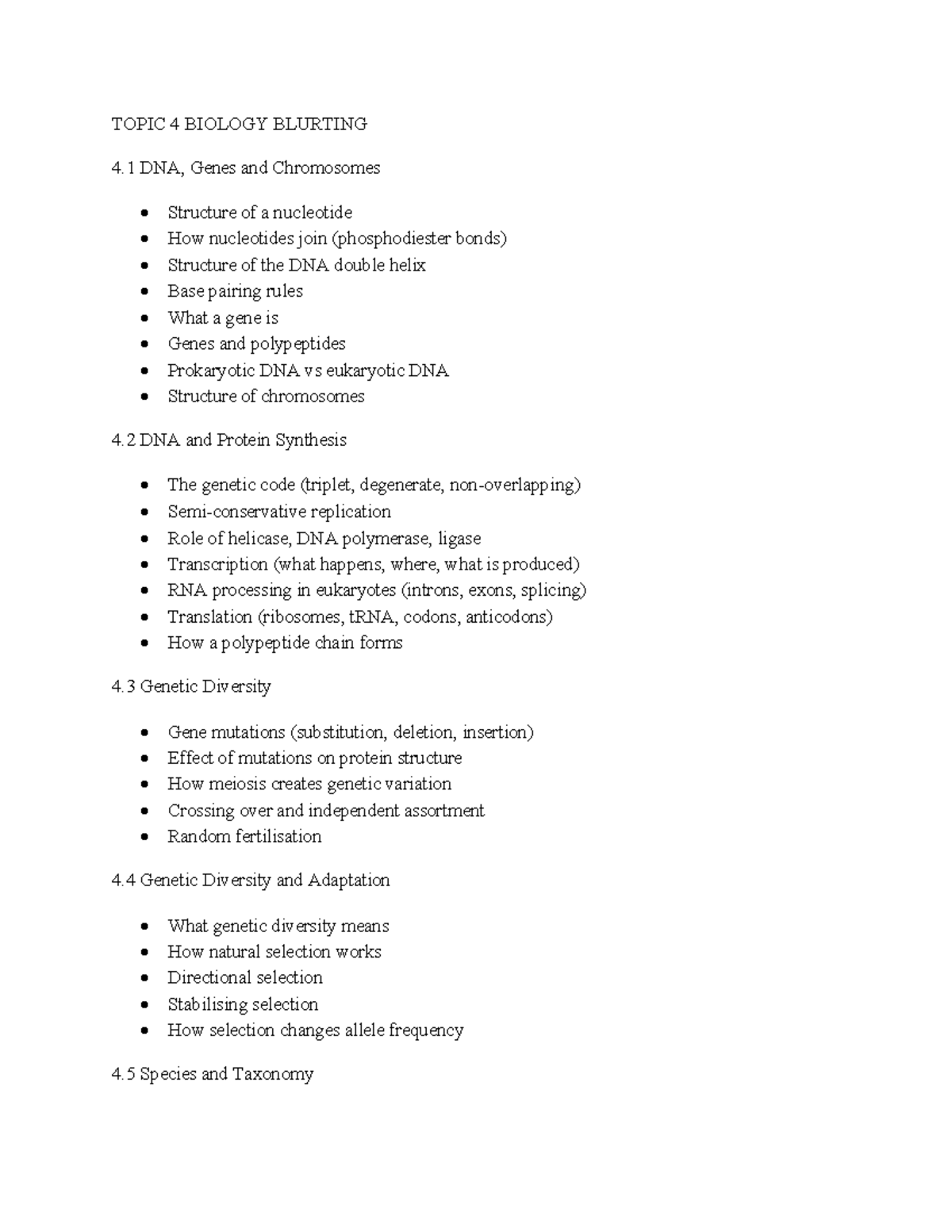 BIO 101 Final Exam Study Notes: DNA, Genes, and Genetic Diversity - Studocu