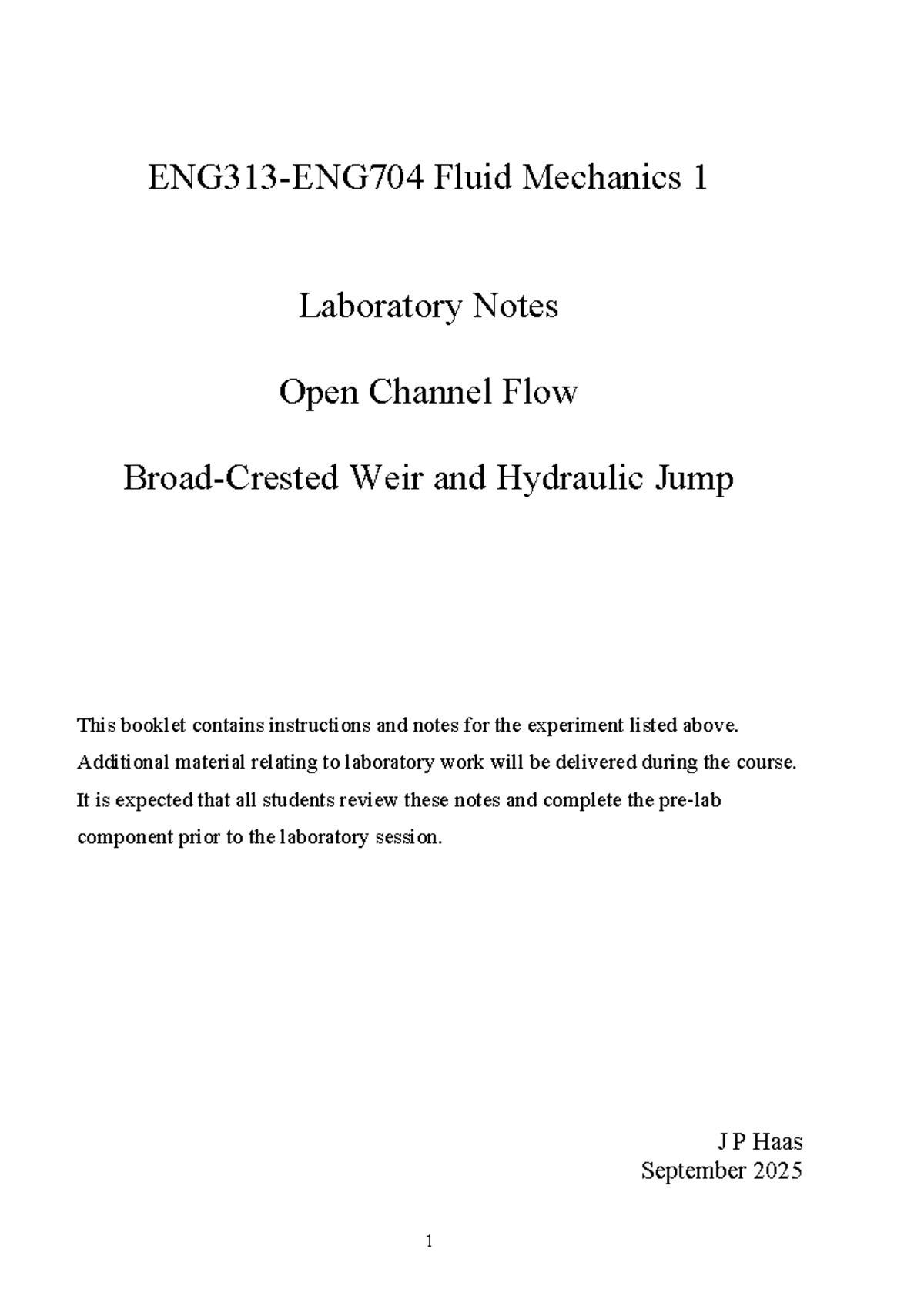 Fluid Mechanics 1 Lab 3: Broad Crested Weir & Hydraulic Jump Notes ...