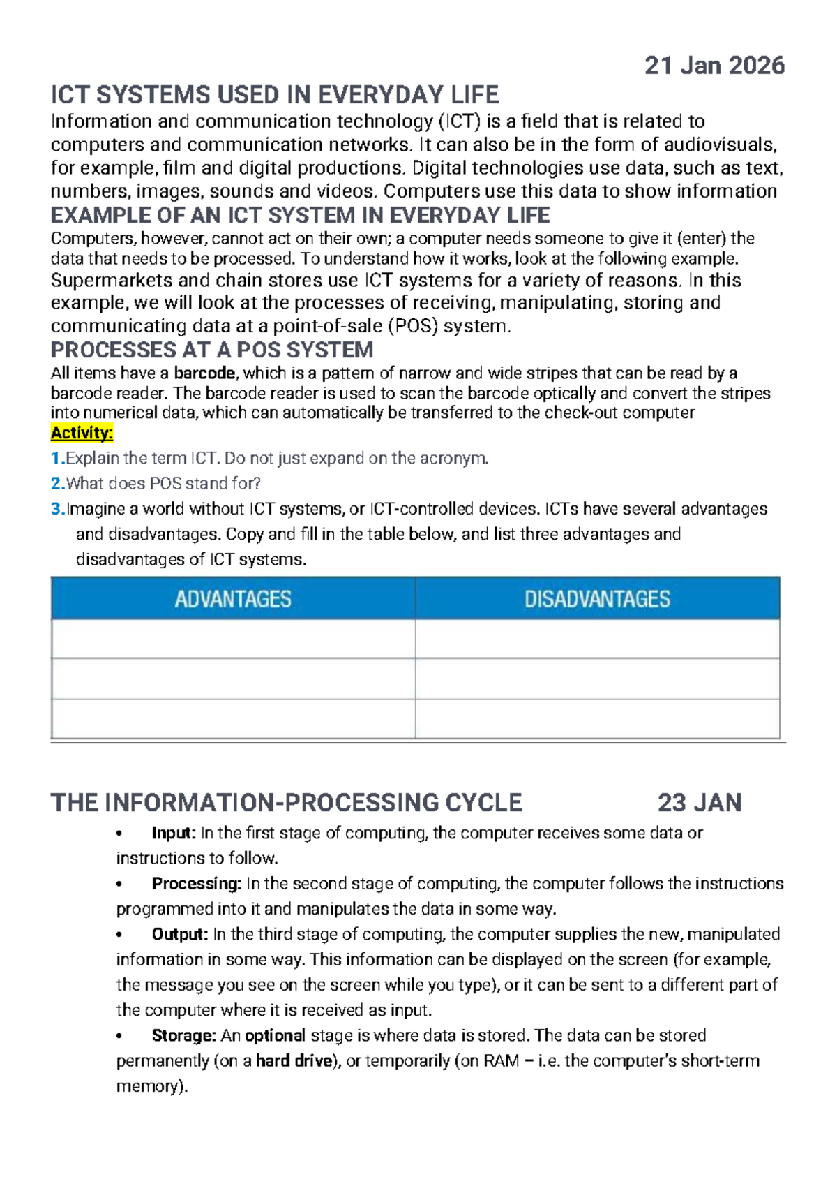 Gr 10 CAT Theory Notes: ICT Systems in Everyday Life (2026) - Studocu
