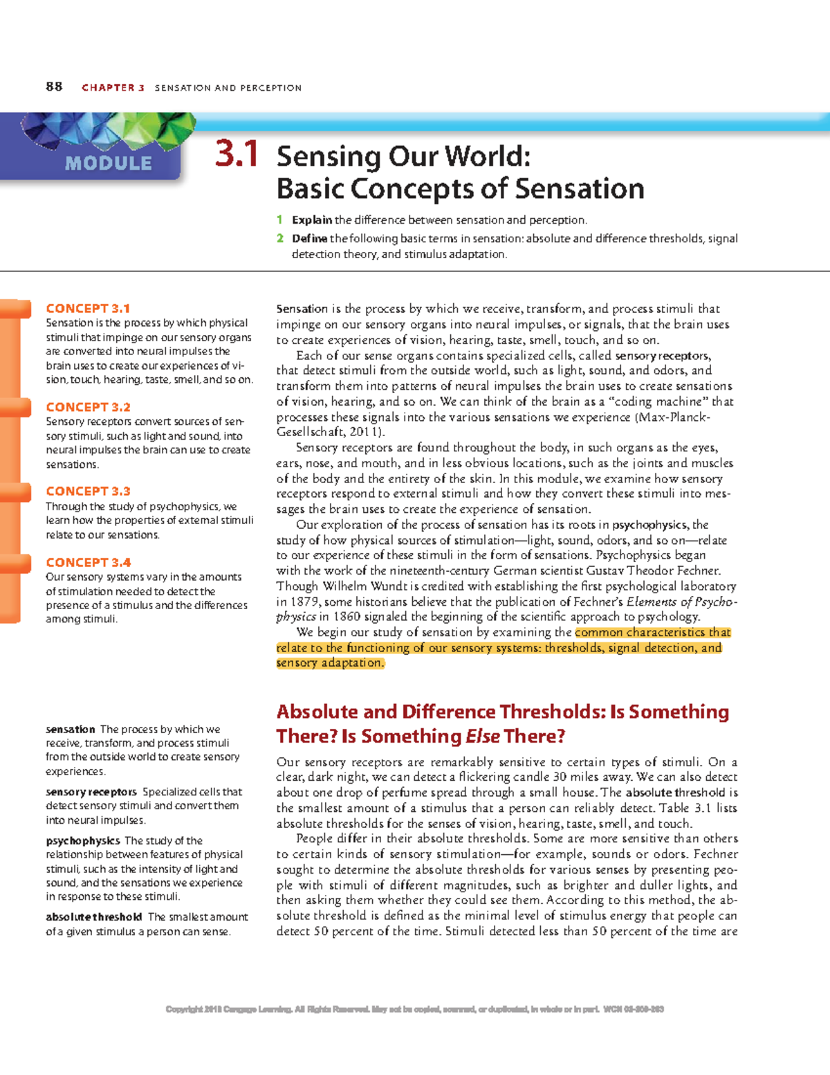 88 PSY 101 CHAPTER 3: SENSATION AND PERCEPTION OVERVIEW - Studeersnel
