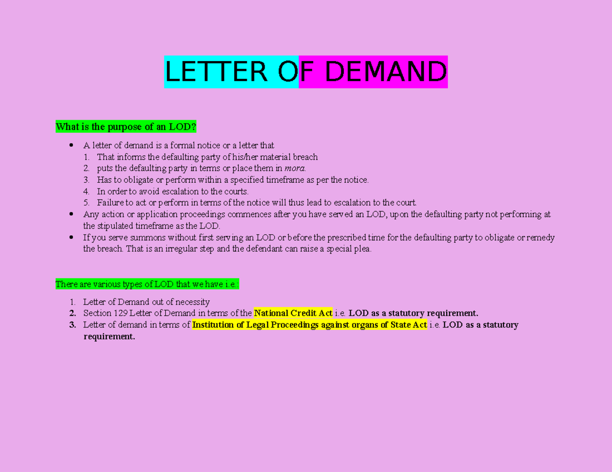 Civil Procedure Study Session: Understanding Letters of Demand and ...