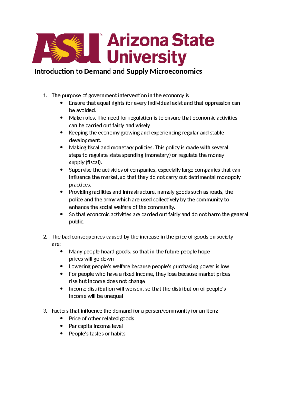 Microeconomics Demand & Supply Overview: Insights & Curves - Studocu