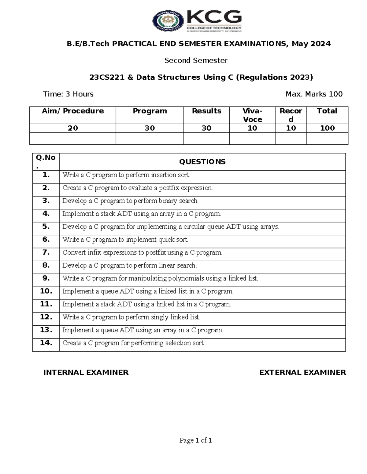 SET4-23CS221-DS Practical QP - B.E/B PRACTICAL END SEMESTER ...