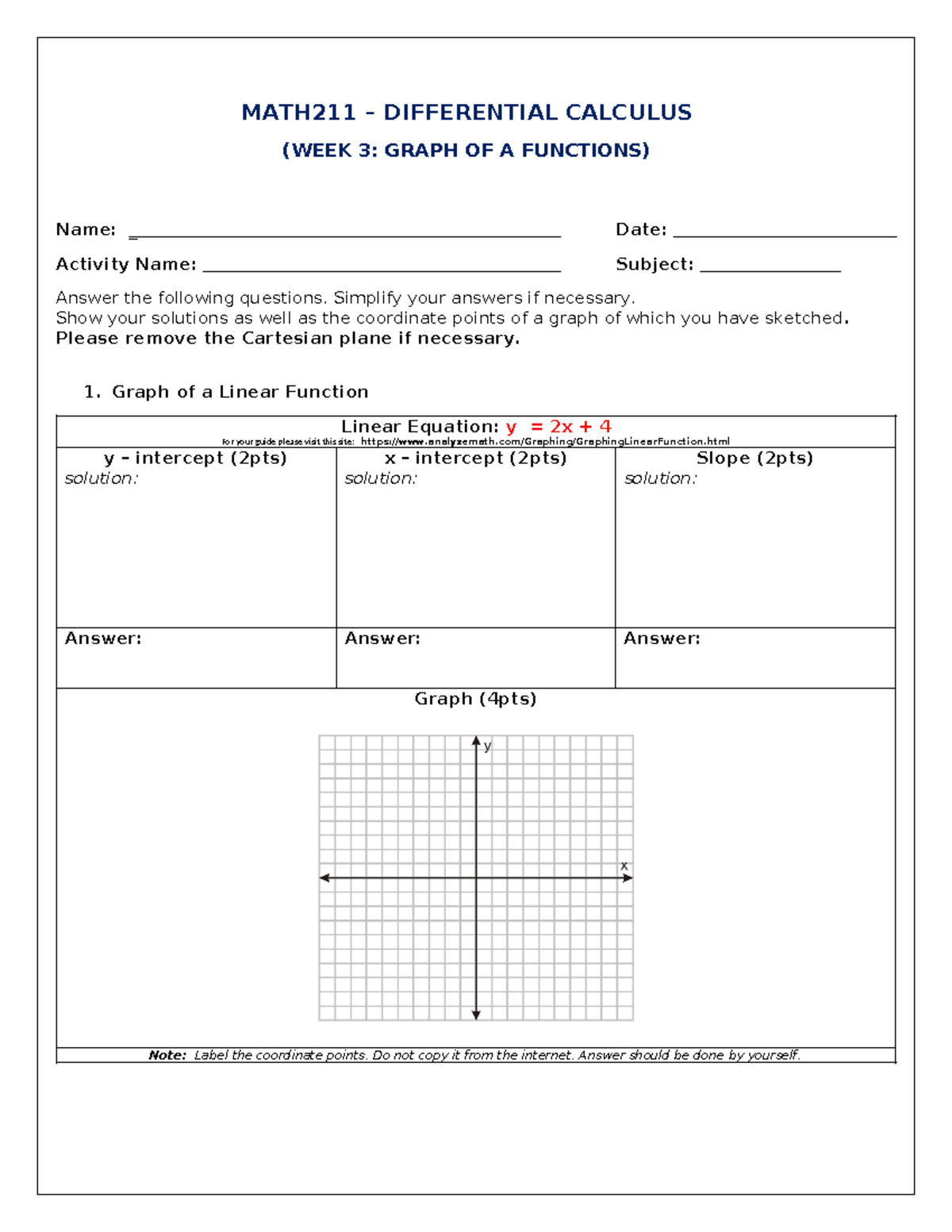 MATH211 DIFFERENTIAL CALCULUS: WEEK 3 - Graph of Functions - Studocu