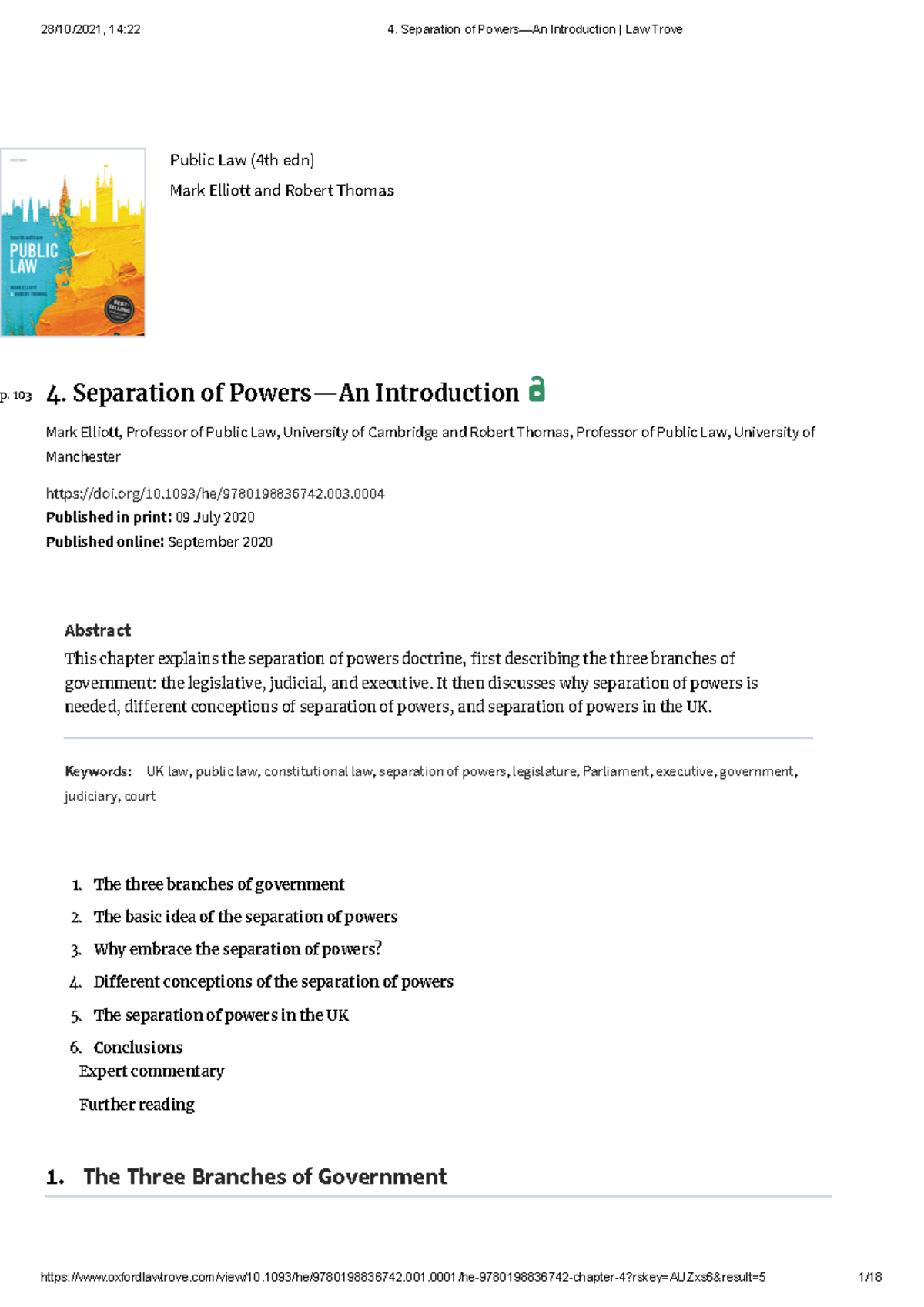**4. Separation of Powers Doctrine—An Intro to Public Law (4th Ed ...