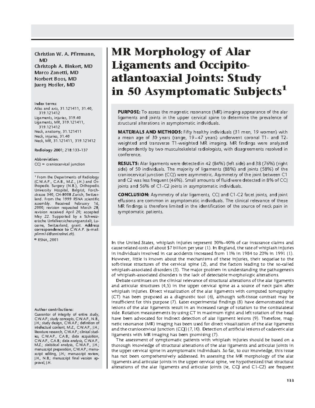 MR Imaging of Alar Ligaments and Occipitoatlantoaxial Joints: A Study ...