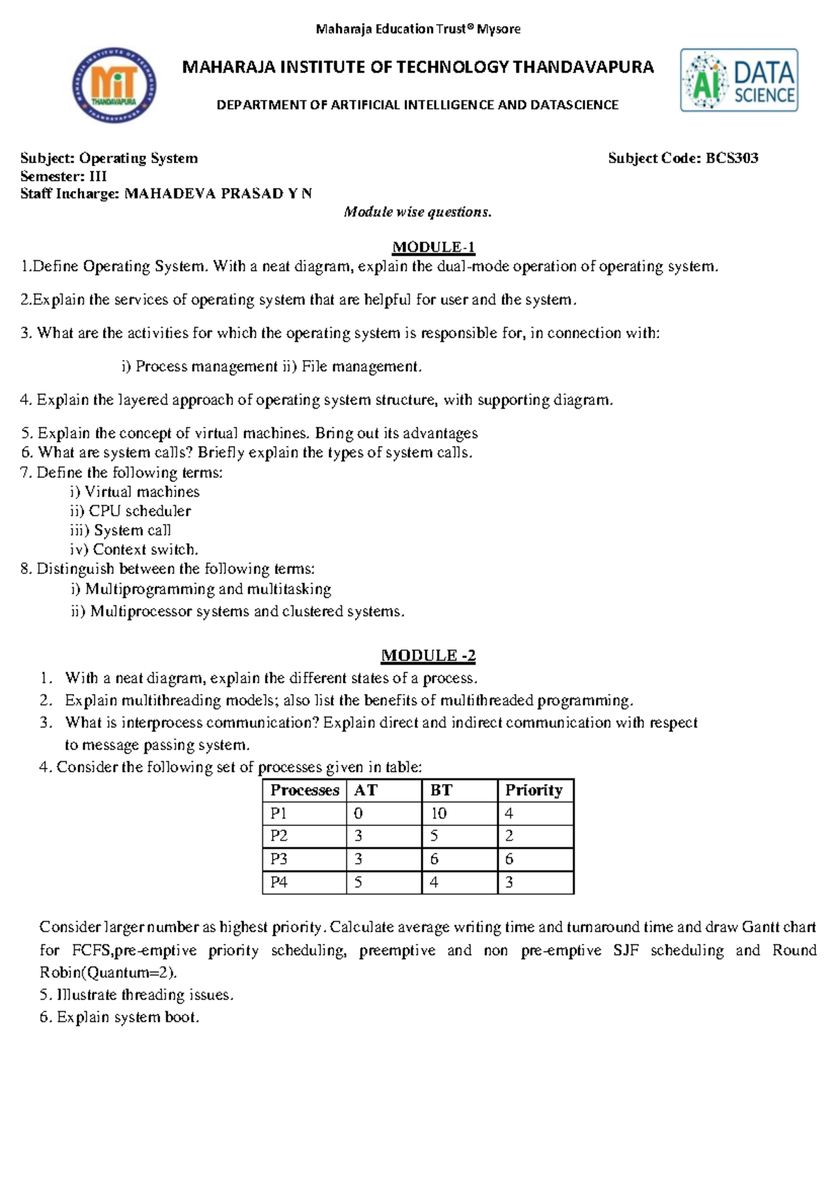 Module-wise Questions for Operating System (BCS303) - Studocu