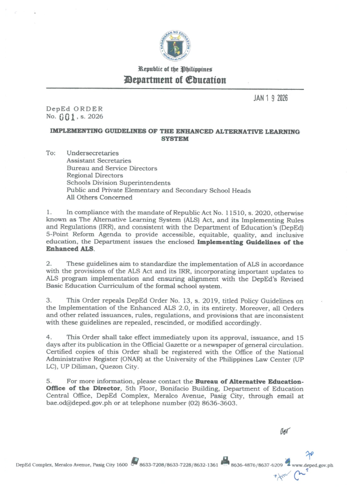 DO s2026 001r-1: Guidelines for Implementing the Revised ALS SHS ...