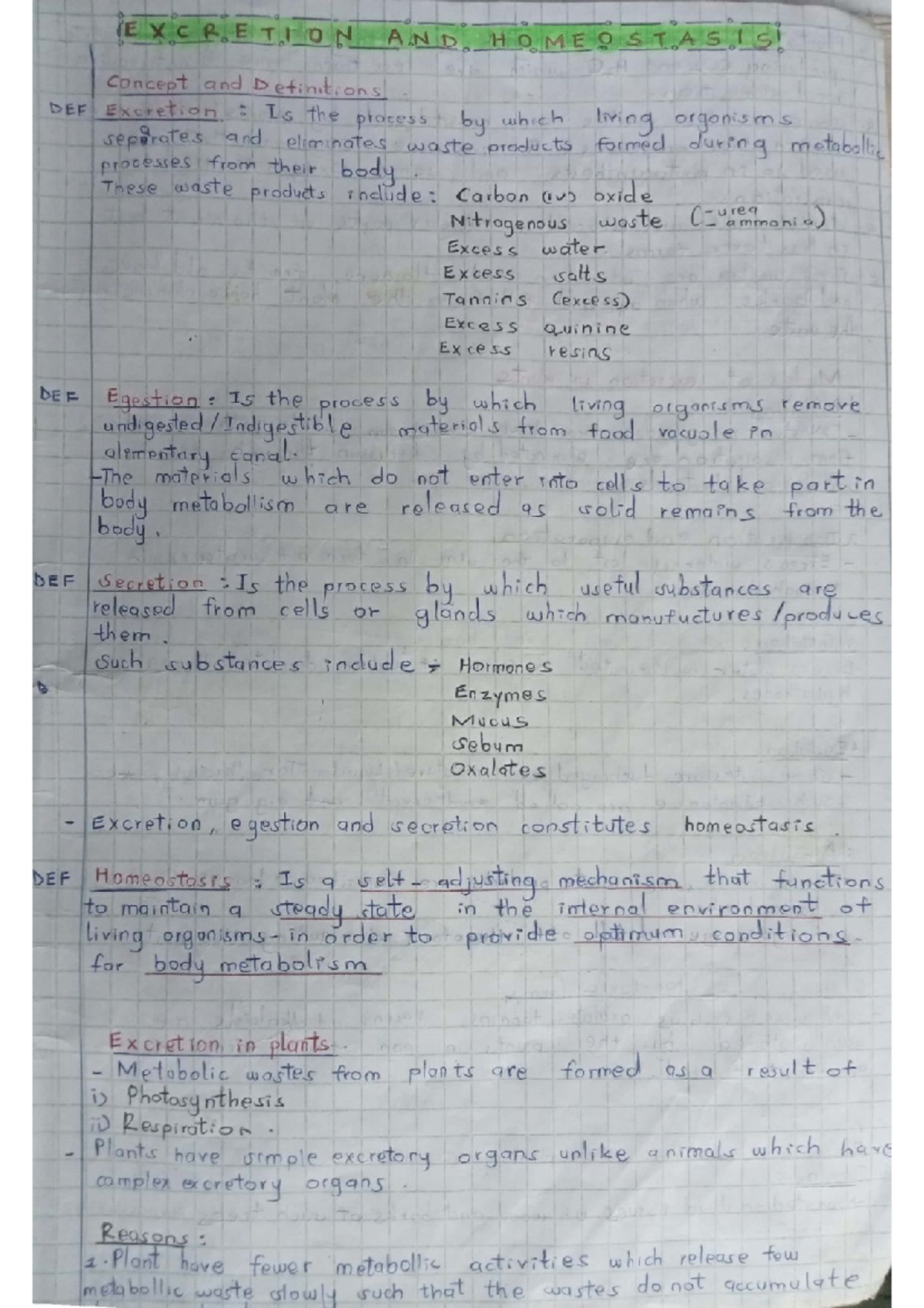 Excretion and Homeostasis: Concepts and Definitions (BIO 101) - Studocu