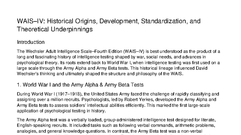 WAIS IV Historical Origins: From Army Tests to Modern Intelligence ...
