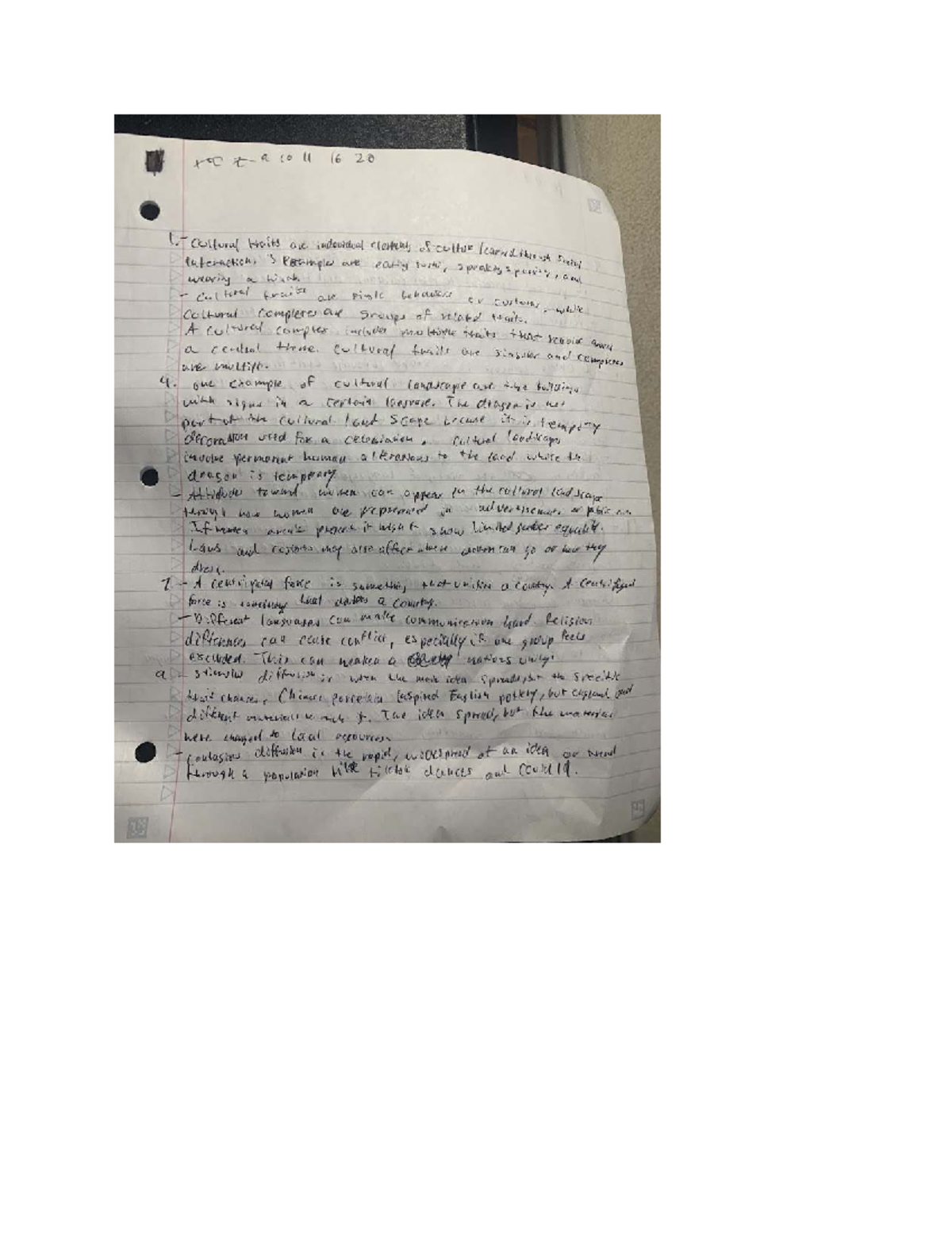 Unit 3 Quiz Corrections: Cultural Traits and Landscapes Analysis - Studocu