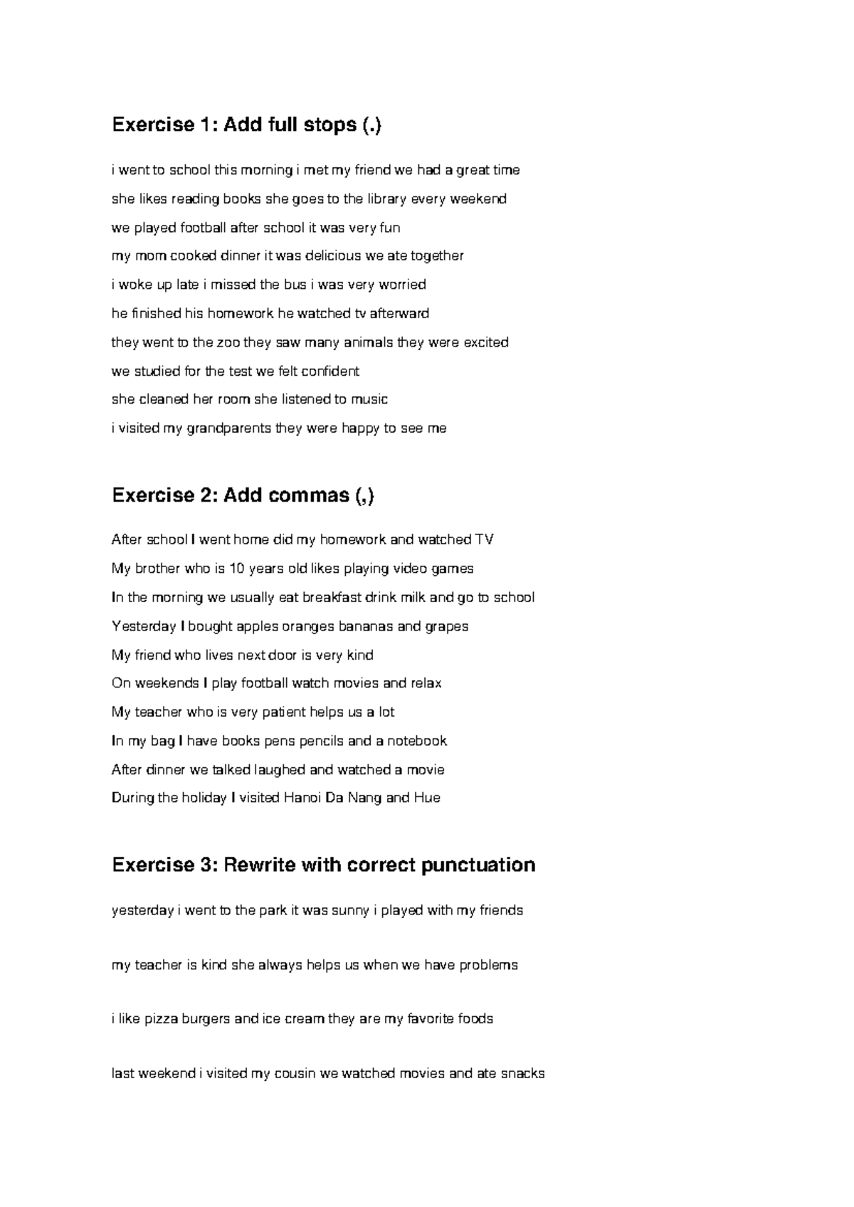 Punctuation Practice Extended: Exercises 1-3 for Improvement - Studocu