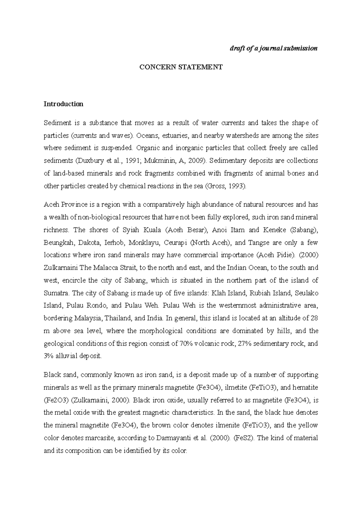 Journal example - draft of a journal submission CONCERN STATEMENT ...