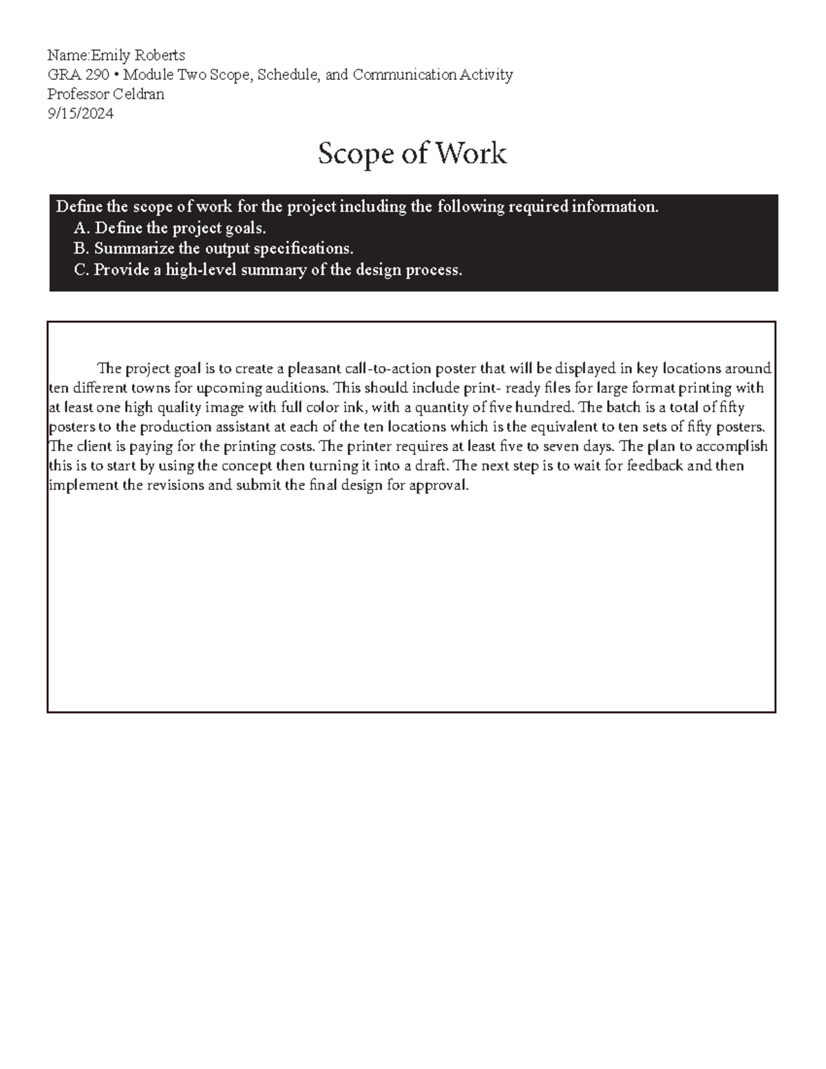 GRA 290: Module Two Scope, Schedule & Comm Activity Overview - Studocu