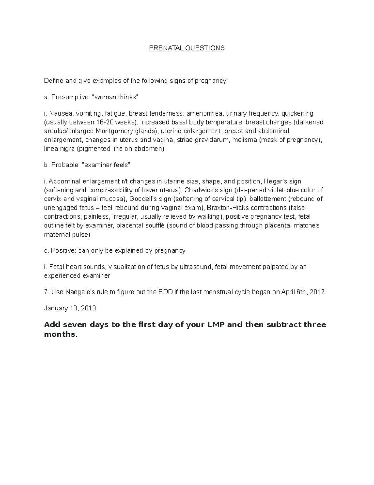 Prenatal Questions - MATERNAL HEALTH - PRENATAL QUESTIONS Define and ...