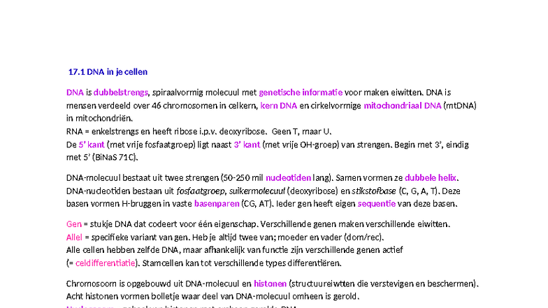 Biologie H17 Samenvatting: DNA, Genregulatie en Replicatie - Studeersnel