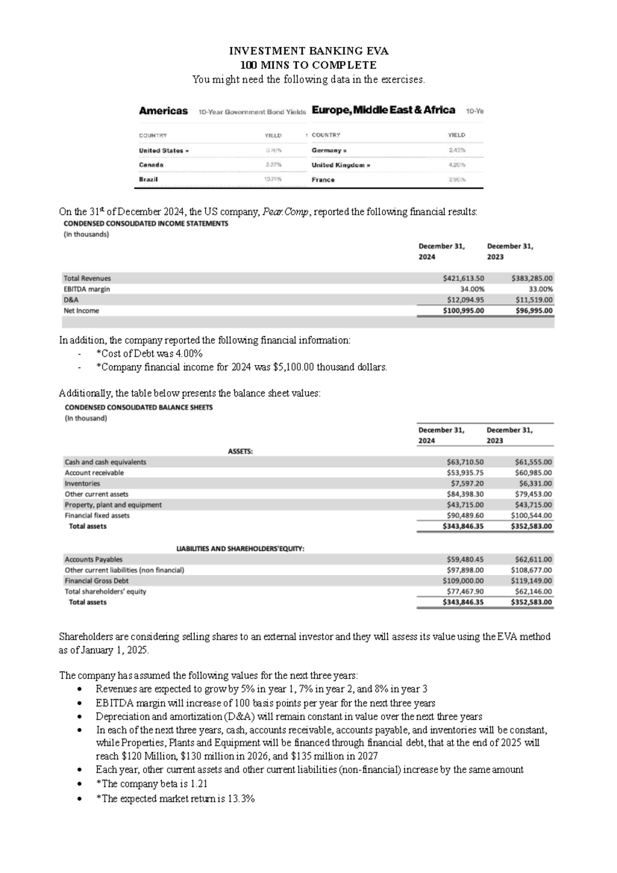 EVA 100: Investment Banking Exam Simulation Notes - Studocu