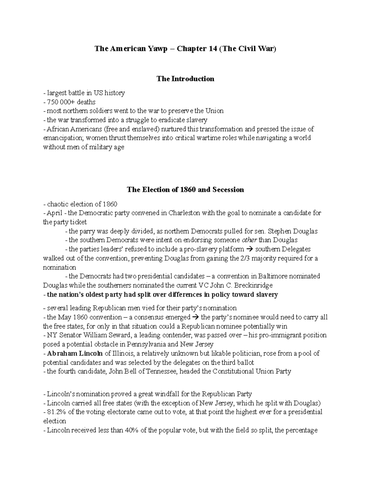 AY C14 Civil War - Key Events and Transformations in Chapter 14 - Studocu