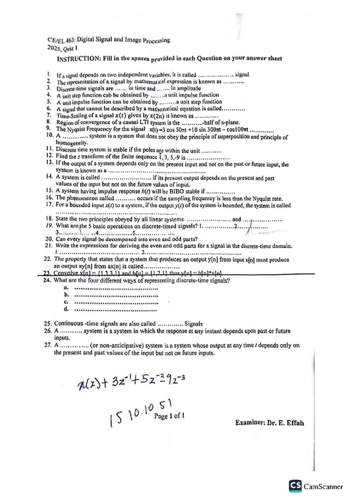 463: Digital Signal & Image Processing Quiz I 2025 - Studocu
