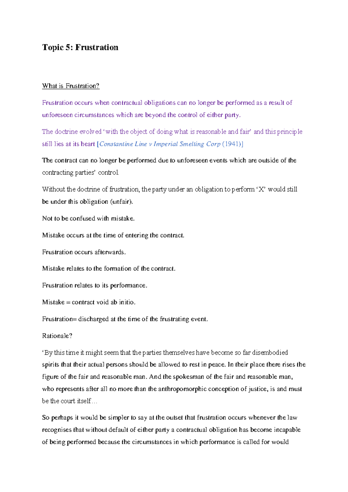 Contract Law: Understanding Frustration Principles (LAW 302) - Studocu
