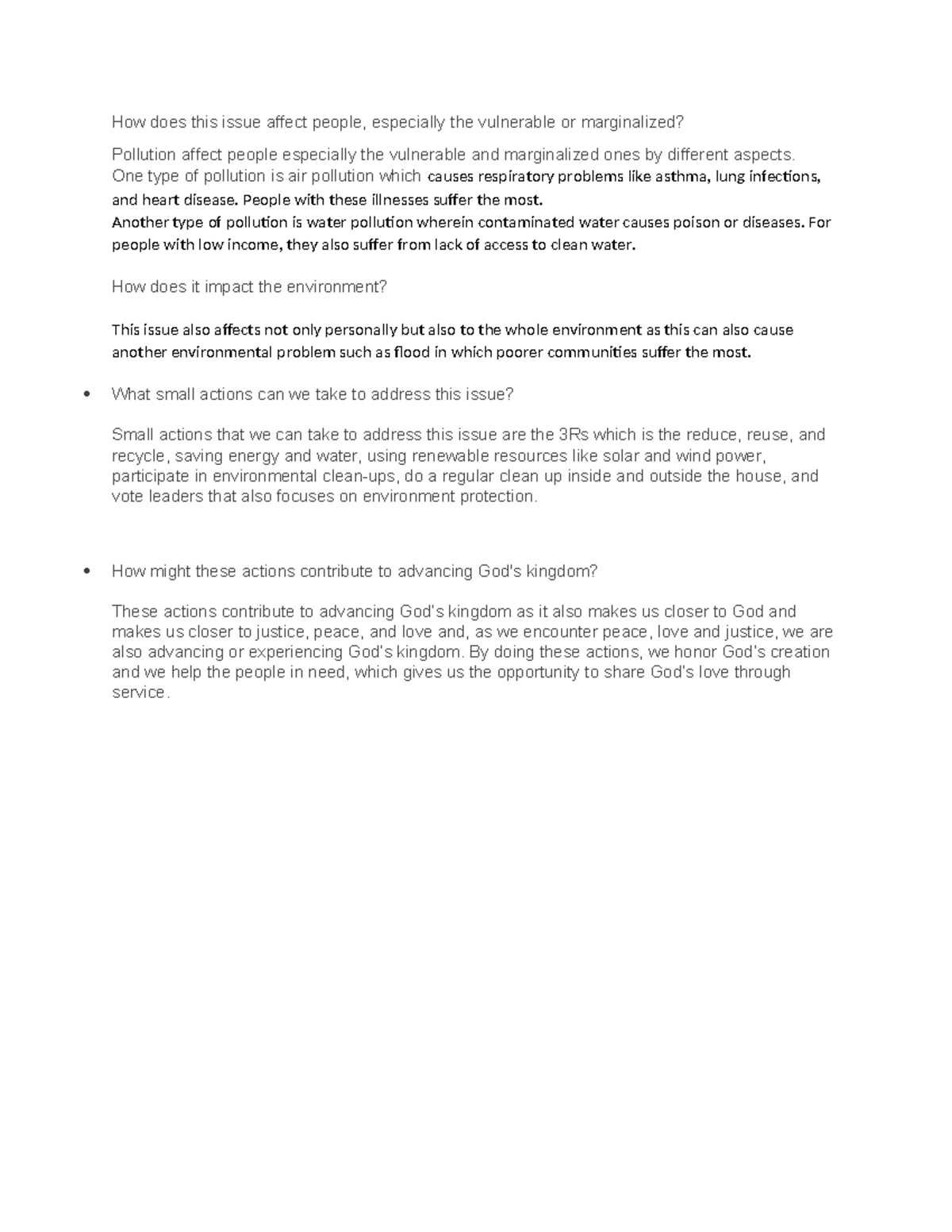 Activity on environmental reflection - How does this issue affect ...