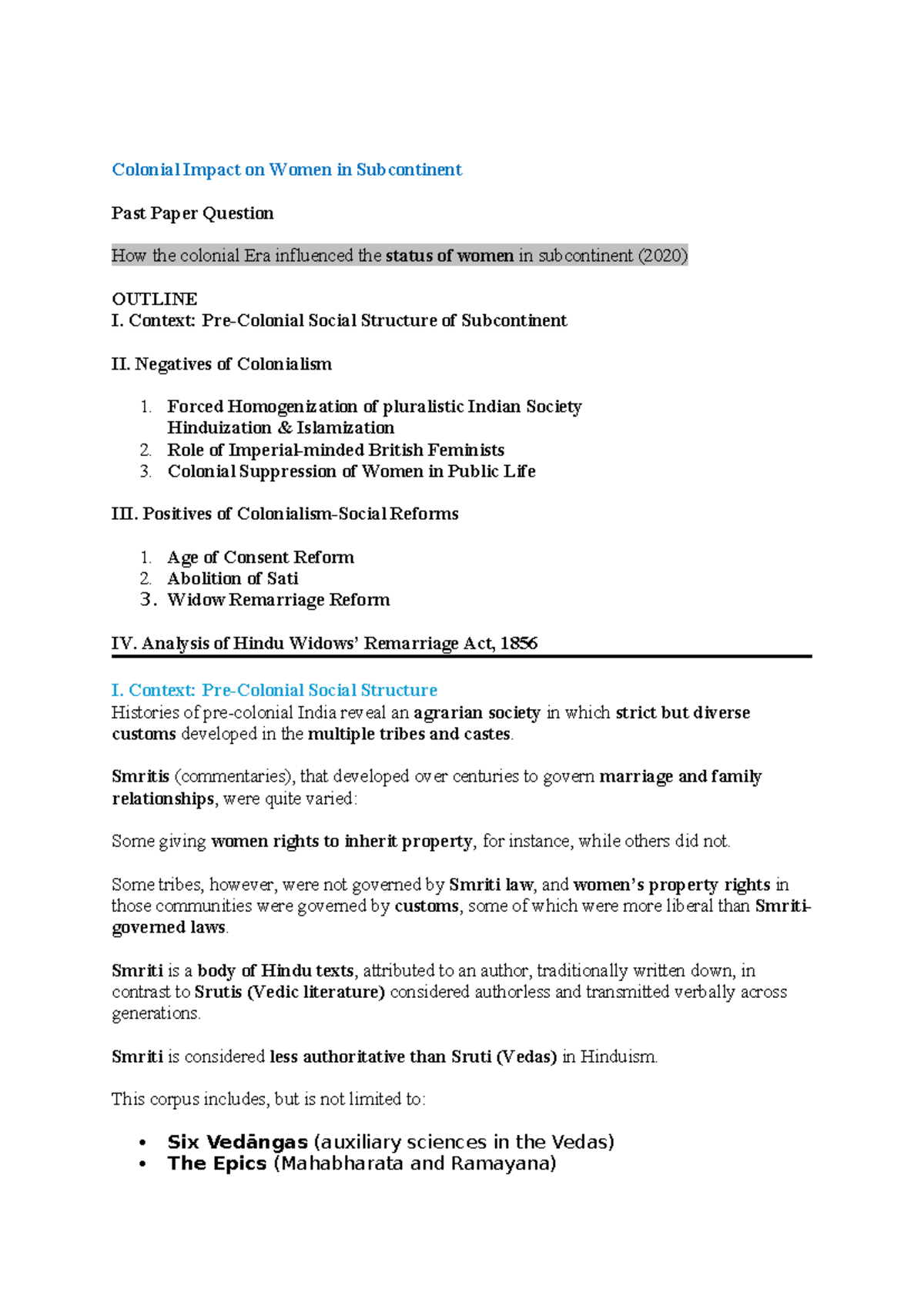 Colonial Impact on Women in the Subcontinent: Past Paper Analysis (2020 ...