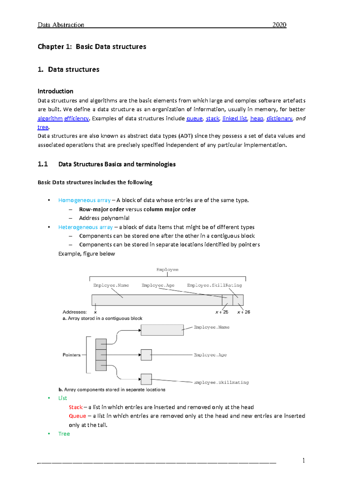 Chapter 1 - Lecture notes 1 - Chapter 1: Basic Data structures 1. Data ...