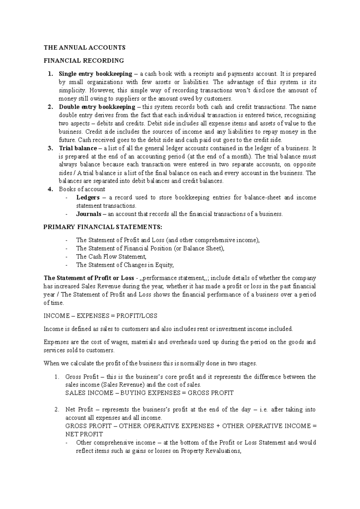 Financial Recording Techniques and Primary Statements in Accounting ...