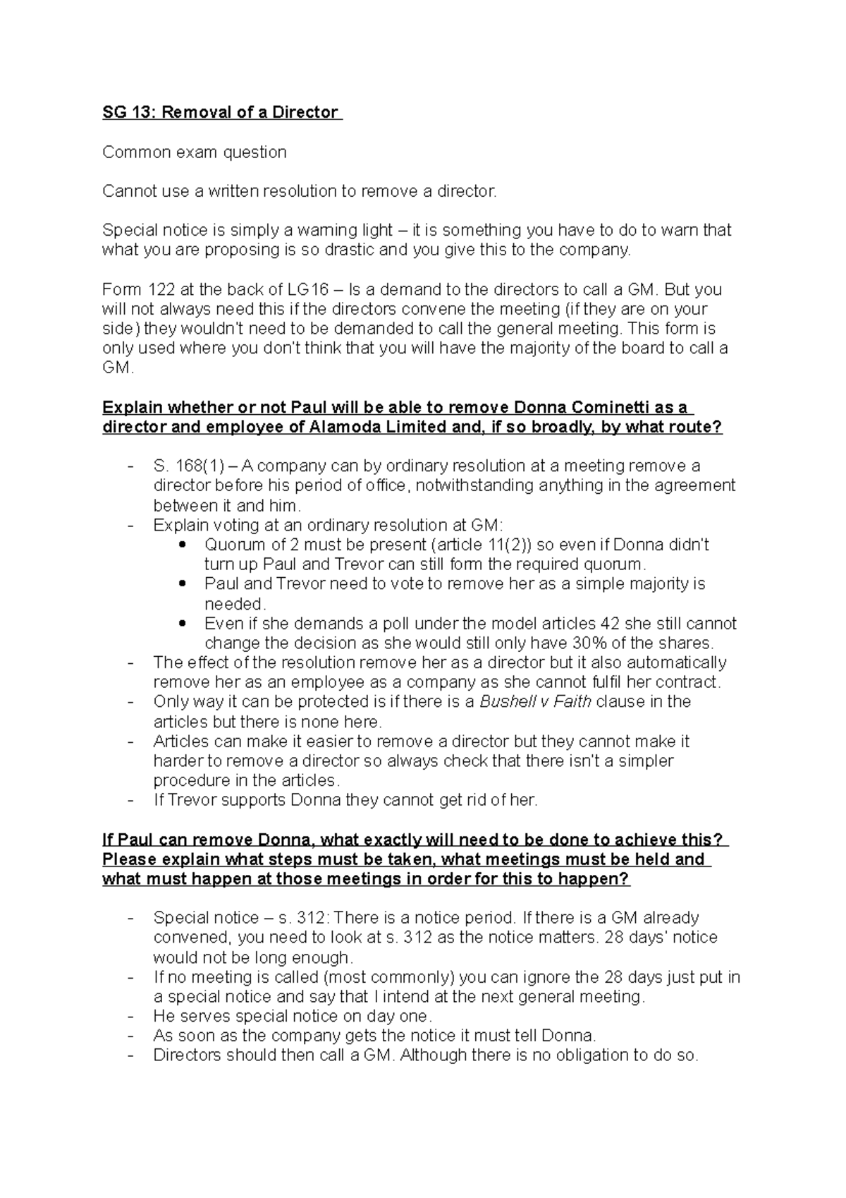 Special Notice For Removal Of Director