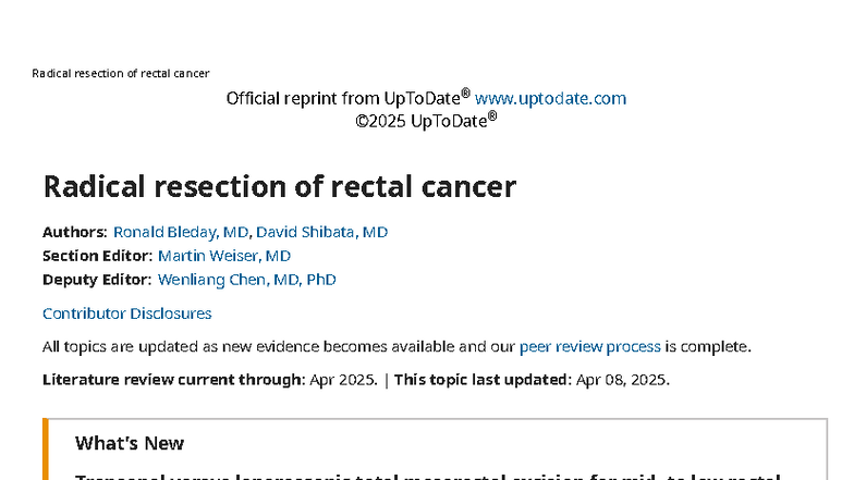 Radical Resection of Rectal Cancer: Surgical Techniques & Outcomes ...